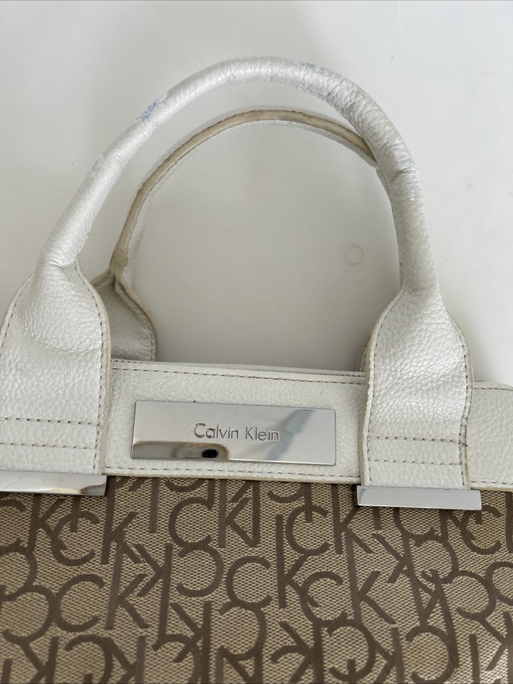 CALVIN KLEIN Hand/Shoulder Bag Canvas/Leather Logo Color/Brown/White | eBay