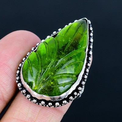 Peridot Carving 925 Silver Plated Handmade Ring of US Size 7.5 | eBay