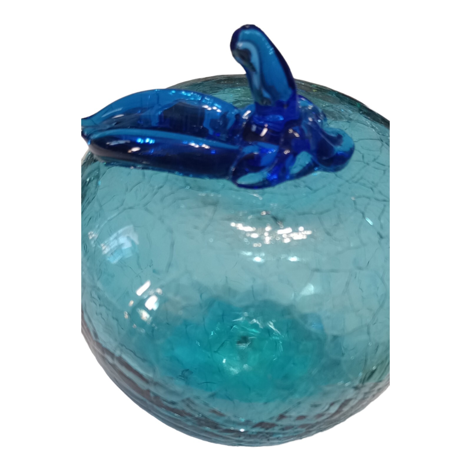 Hand blown blue crackle glass apple paperweight hollow 4.5" | eBay