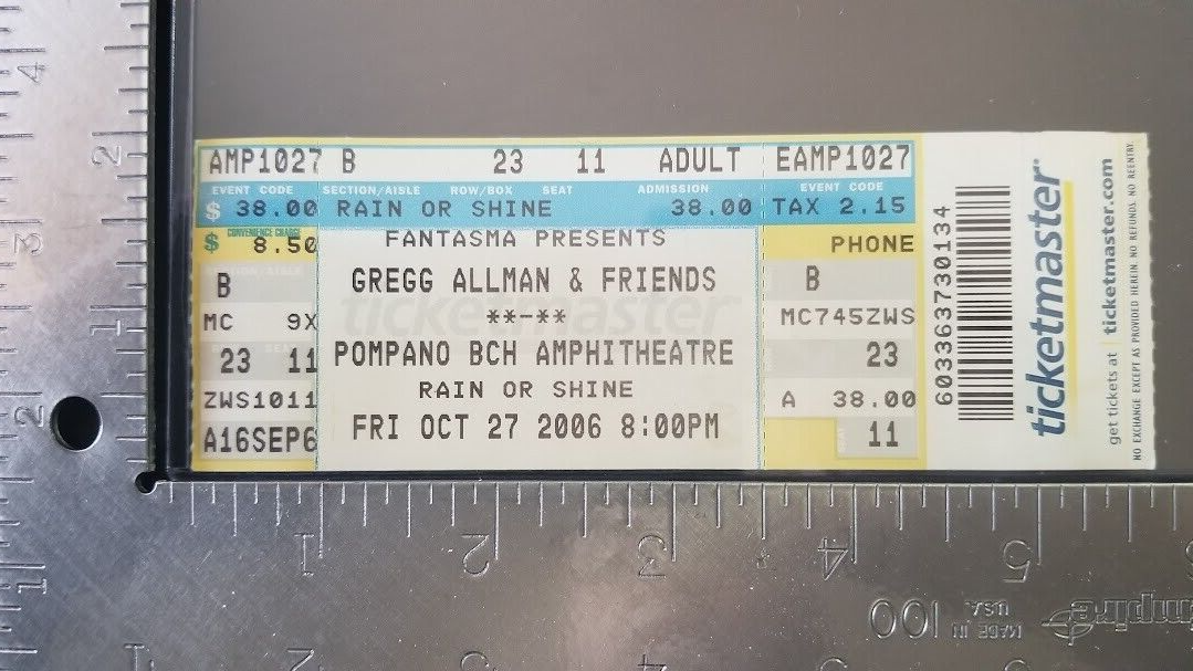 GREGG ALLMAN & FRIENDS - OCT 27, 2006 POMPANO AMPHITHEATRE UNUSED ...