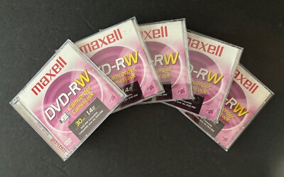 Maxell DVD-RW Camcorder Discs Lot of 5 NEW 30 min 1.4 GB Blank ...