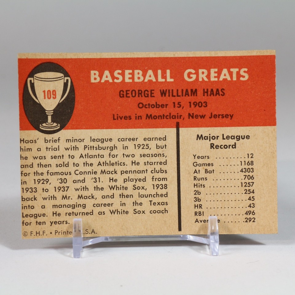 1961 Fleer Baseball Greats #109 Mule Haas baseball card. EX | eBay