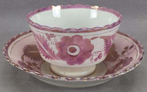 British Pink Luster Floral Pearlware Tea Bowl & Saucer Circa 1820s | eBay