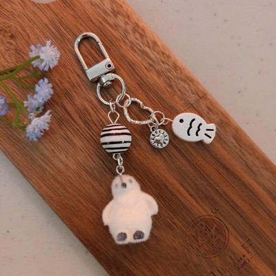 Cute White Furry Penguin Keychain Key Ring Clip On Bag Keyring Gift AUS ...
