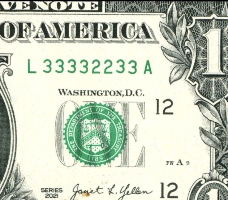 (( BINARY - 6 OF A KIND )) $1 2021 (( 33332233 )) FANCY SERIAL NUMBER ...