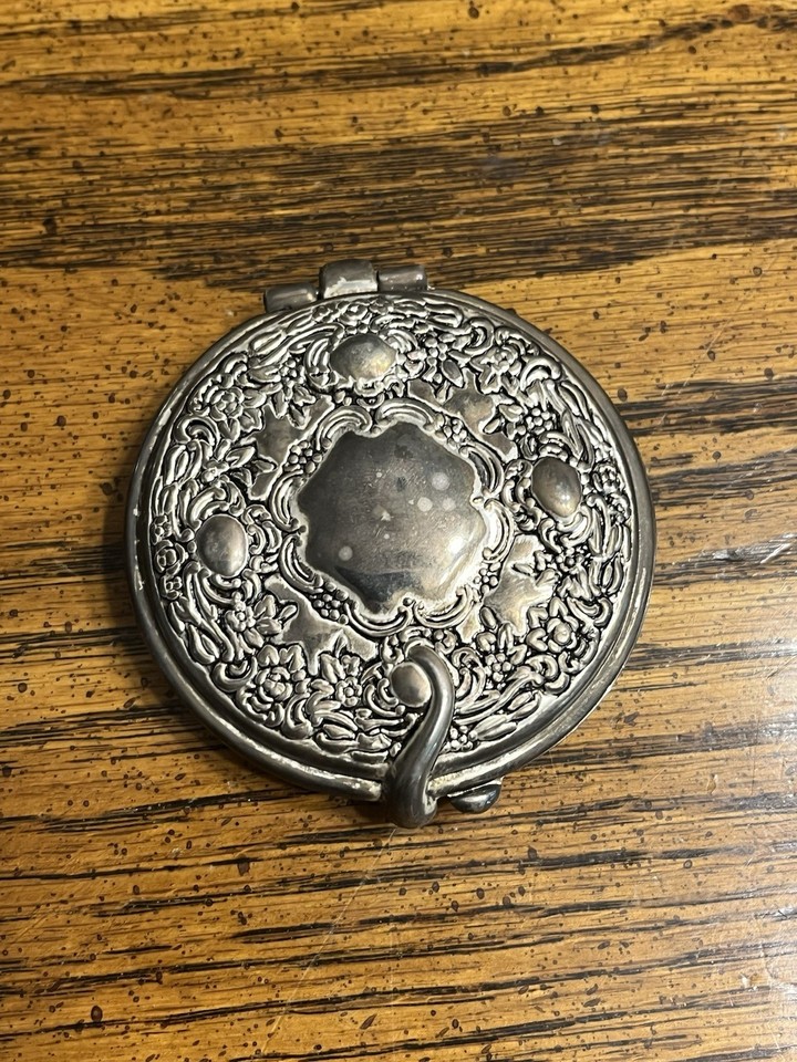 Vtg Antique Ornate Silverplate 1920s Compact Mirror Clam Shell Clasp | eBay