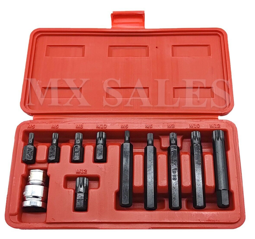 New 11pc. 12 Point SPLINE SOCKET Bit Set 1/2" DR. Bit Adaptor M5 M6 M8 ...