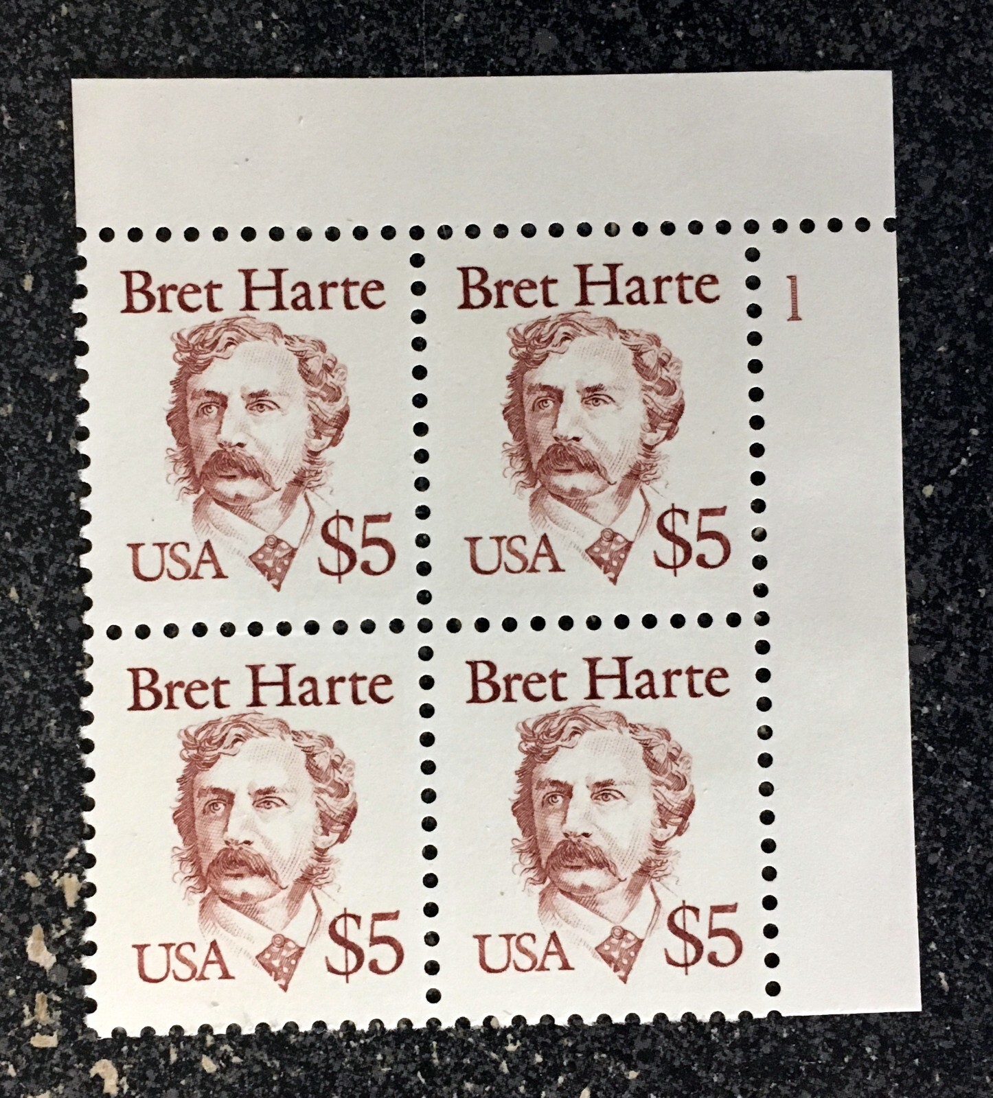 USA1987 #2196 $5.00 Bret Harte - Plate Block of 4 (large block tagging ...