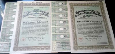 RARE UNCANC HI VAL 3RD REICH BOND(S) w COUPON SHEETS w 14-15 EMBOSSED ...