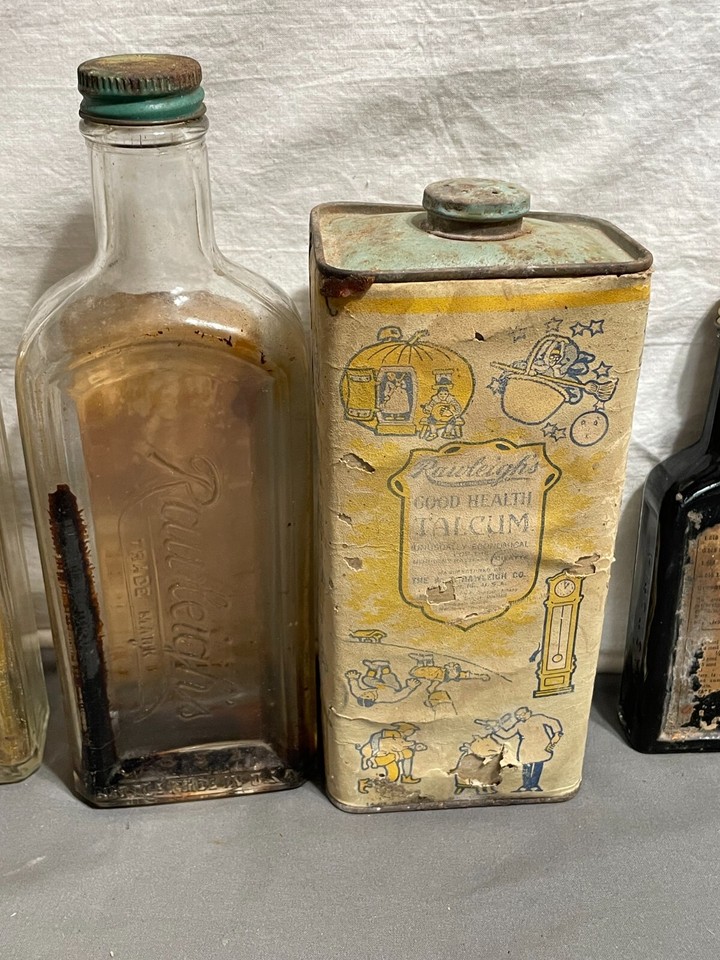 Lot 5 RAWLEIGH'S TALC Cod Liver Oil LINIMENT Anti-Pain FLETCHER ...