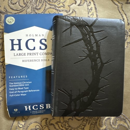 NEW! Holman HCSB Large Print Compact Reference Bible Charcoal Leather ...