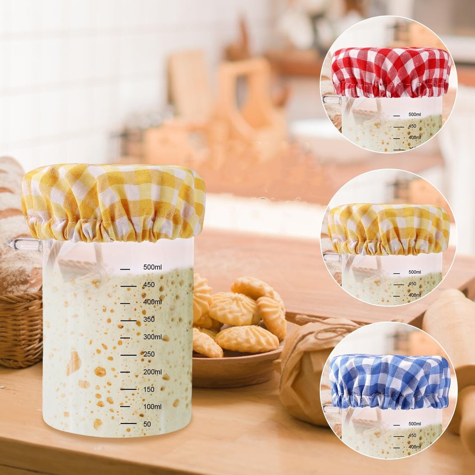 6pcs Jar Cloth Covers, Plaid Cloth Jar Covers Elastic Unbleached Cloth ...
