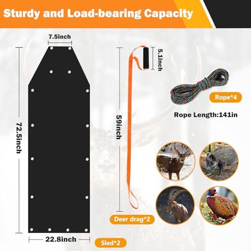 2 Set Deer Drag Sleds, Portable Deer Sled Game Hauler with 2 Pcs Heavy ...