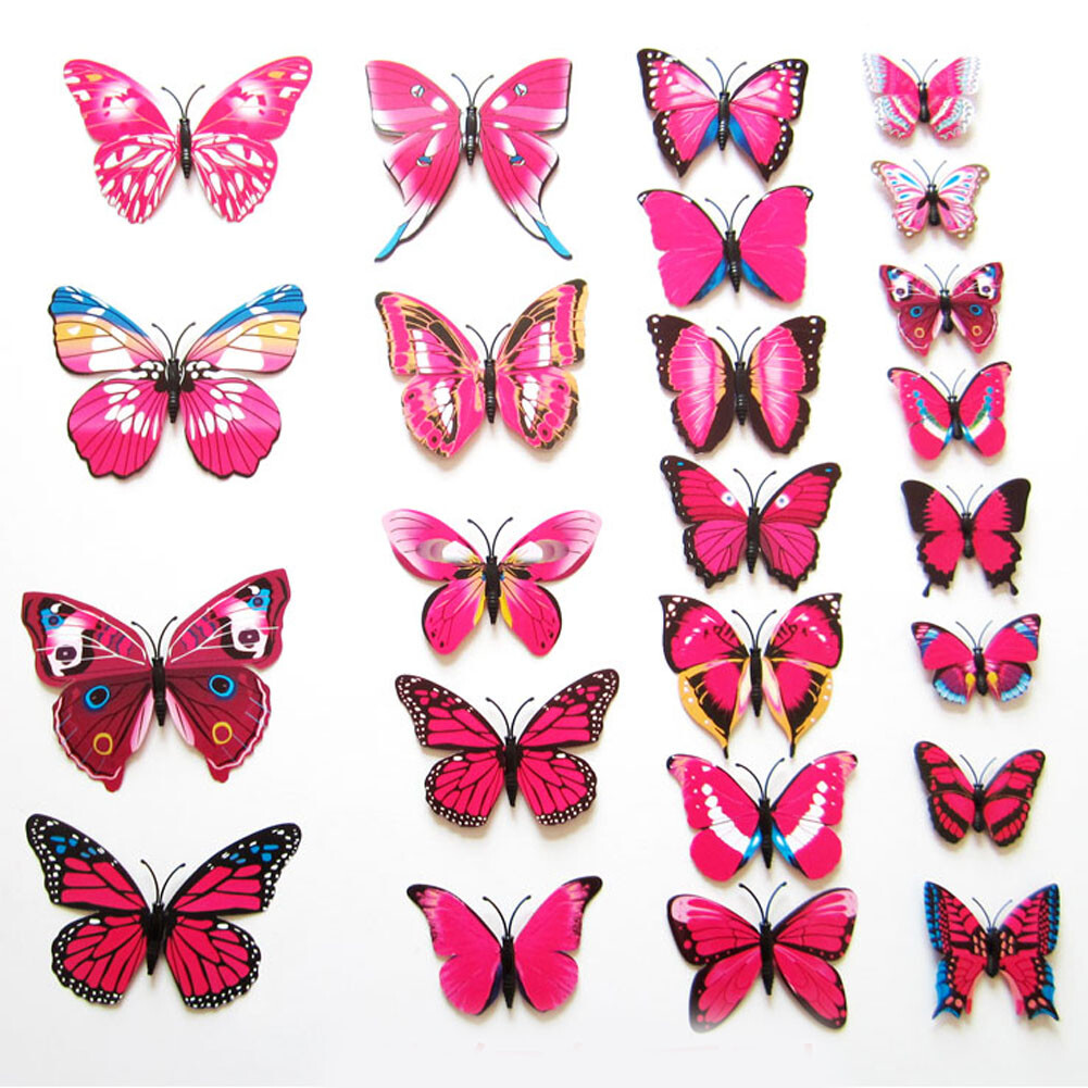 12pcs PVC Butterfly Wall Stickers Wedding Party Butterflies Deor Rose ...