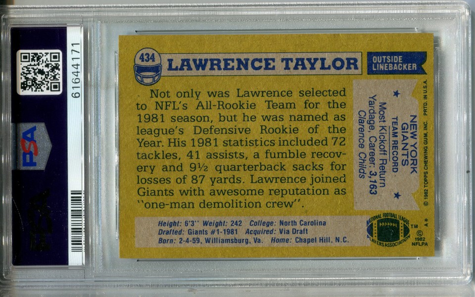 1982 Topps #434 Lawrence Taylor Rookie PSA 6 EX-MT New York Giants | eBay