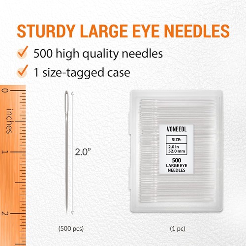 VONEEDL 500 PCS Large Eye Heavy Duty Sewing Needles - Bulk Set 500pcs ...