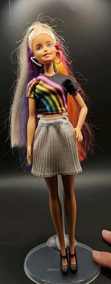 Barbie FXN96 Rainbow Sparkle Hair Doll Multicolor Original Shirt Skirt ...