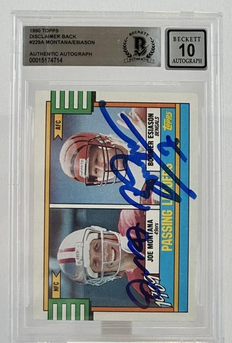 1990 Topps Disclaimer Back #229A Joe Montana Boomer Esiason Dual Auto ...