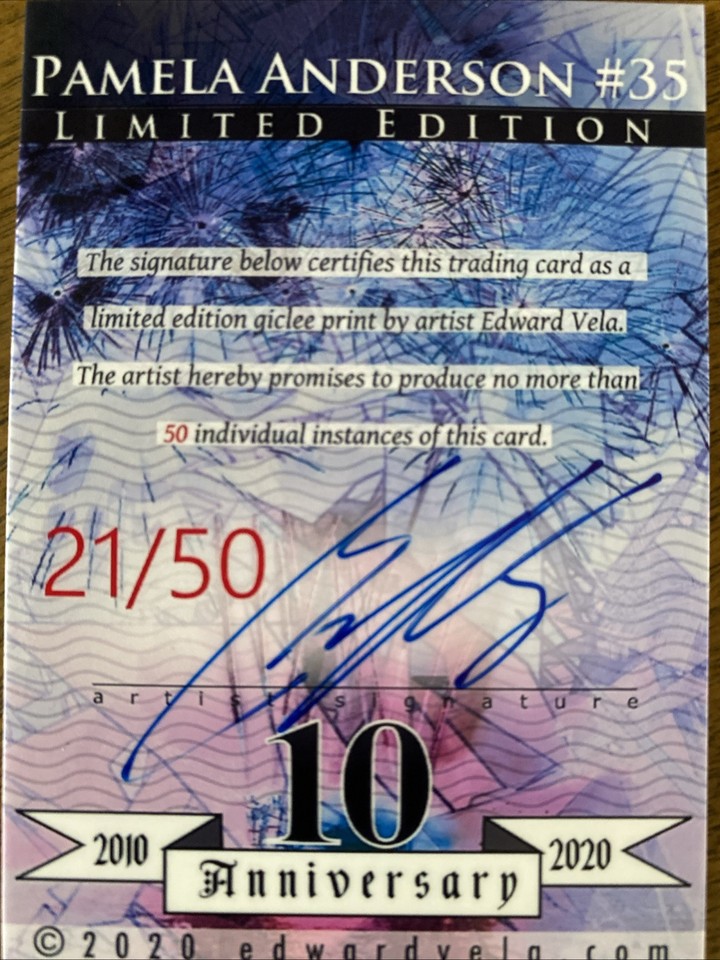 Pamela Anderson #35 Art Card Limited Numbered 21/50 Edward Vela Signed ...