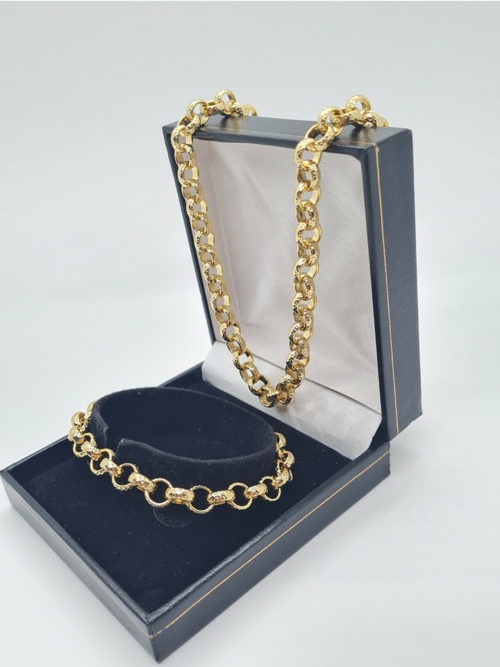 9ct Gold GF, Boys Girls Patterned Kids Belcher Necklace Chain and ...