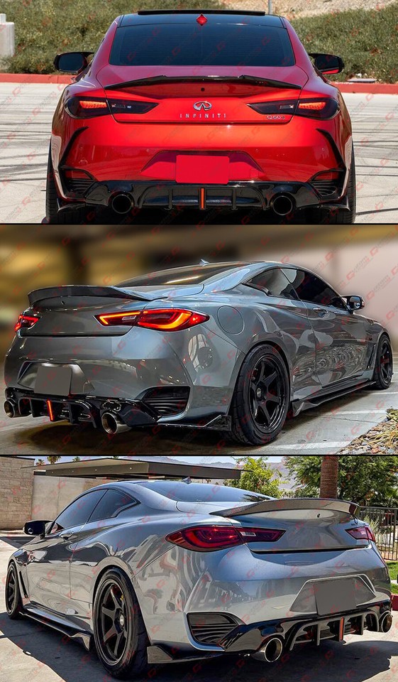 FOR 2017-2022 INFINITI Q60 GLOSS BLACK REAR BUMPER DIFFUSER W/ LED ...