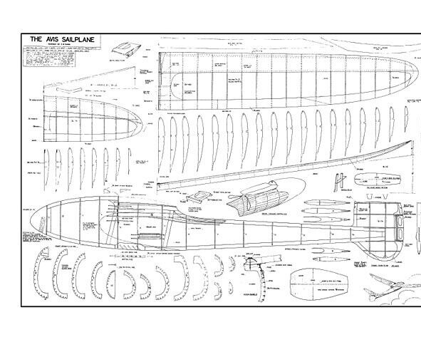 Avis Sailplane Glider 53" Wingspan RC Model Airplane Printed Plans ...