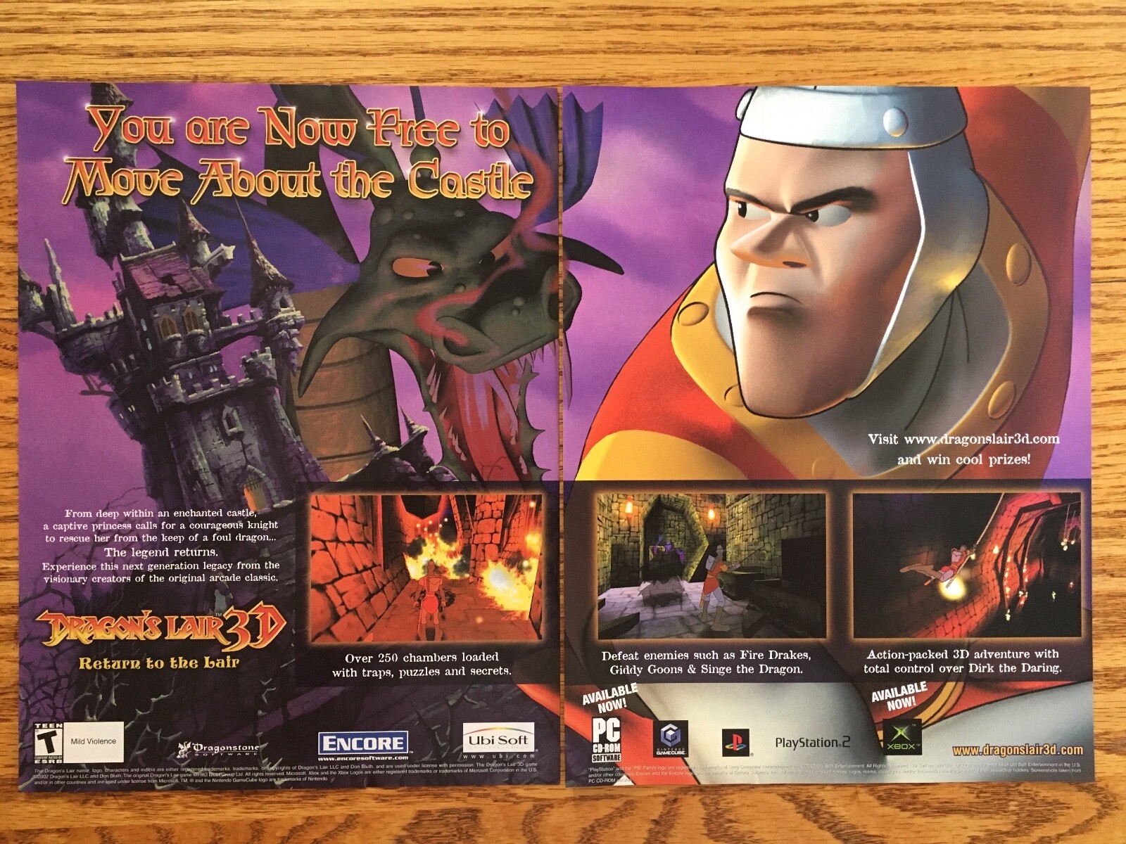 Dragon's Lair 3D PS2 Playstation 2 Xbox Gamecube 2002 Vintage Poster Ad ...