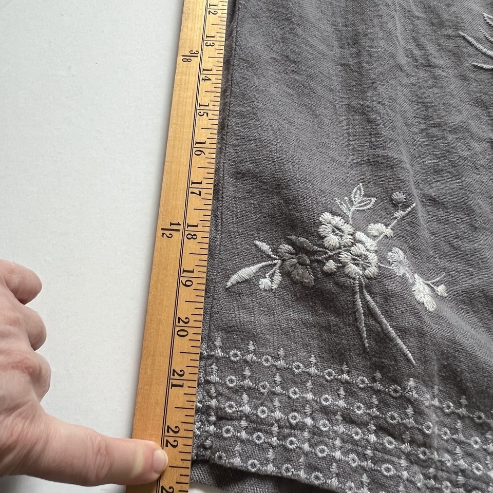 NWT JOHNNY WAS Pant SZ XS Gray Oleander Cropped Heavy Linen Embroidered ...