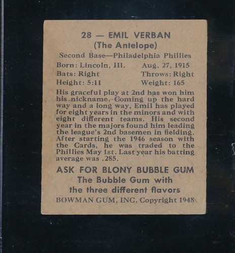 1948 Bowman Emil Verban #28 SP - Phillies - Ex- - D2838 | eBay