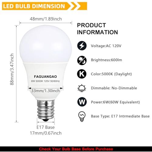 E17 Intermediate Base Led G14 Bulbs 6w 60w Equivalent 5000k Daylight ...