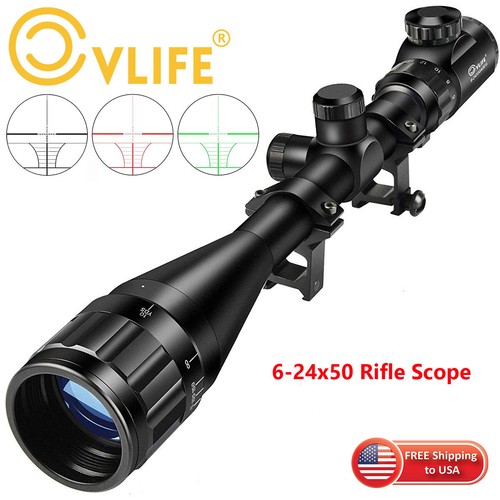CVLIFE 6-24x50 AOE Rifle Scope Rangefinder Red Green Illuminated+Free ...