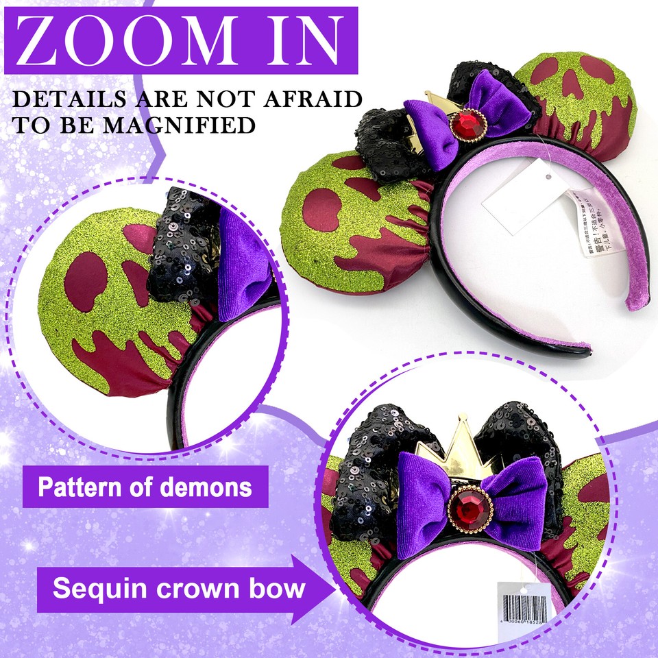 2025 DISNEY- PARKS MINNIE MOUSE SNOW WHITE EVIL QUEEN POISON APPLE EARS ...