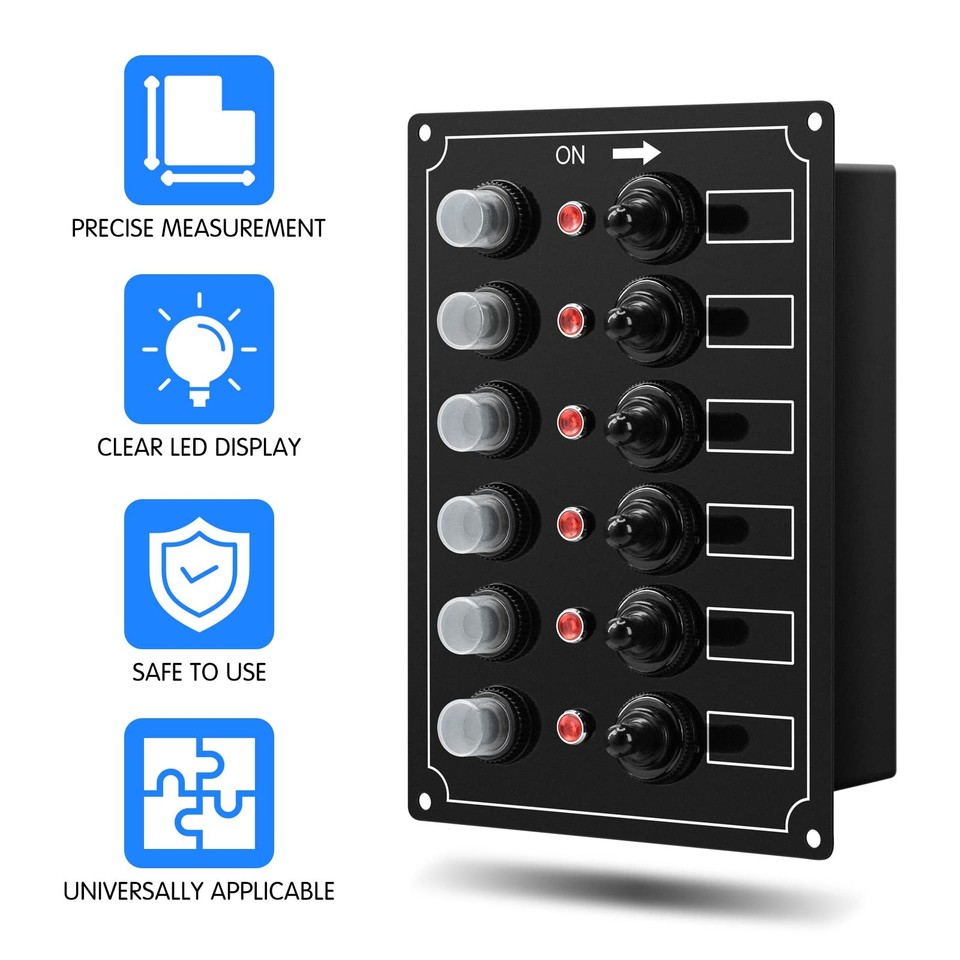 Marine Switch Panel, 6 Gang Boat Electrical Panel with Breaker, IP67 ...