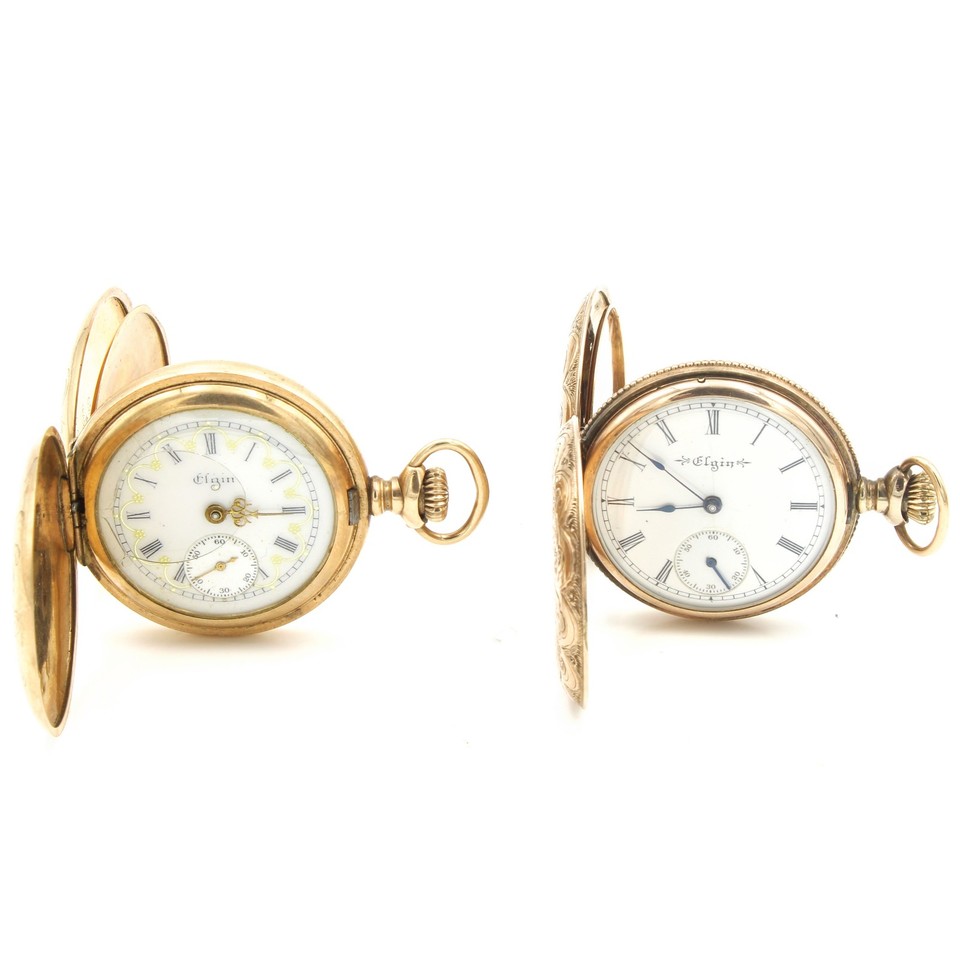 1899-1915 Elgin 0s 7j-15j Double Hunter Case Pocket Watches Lot of 5 # ...