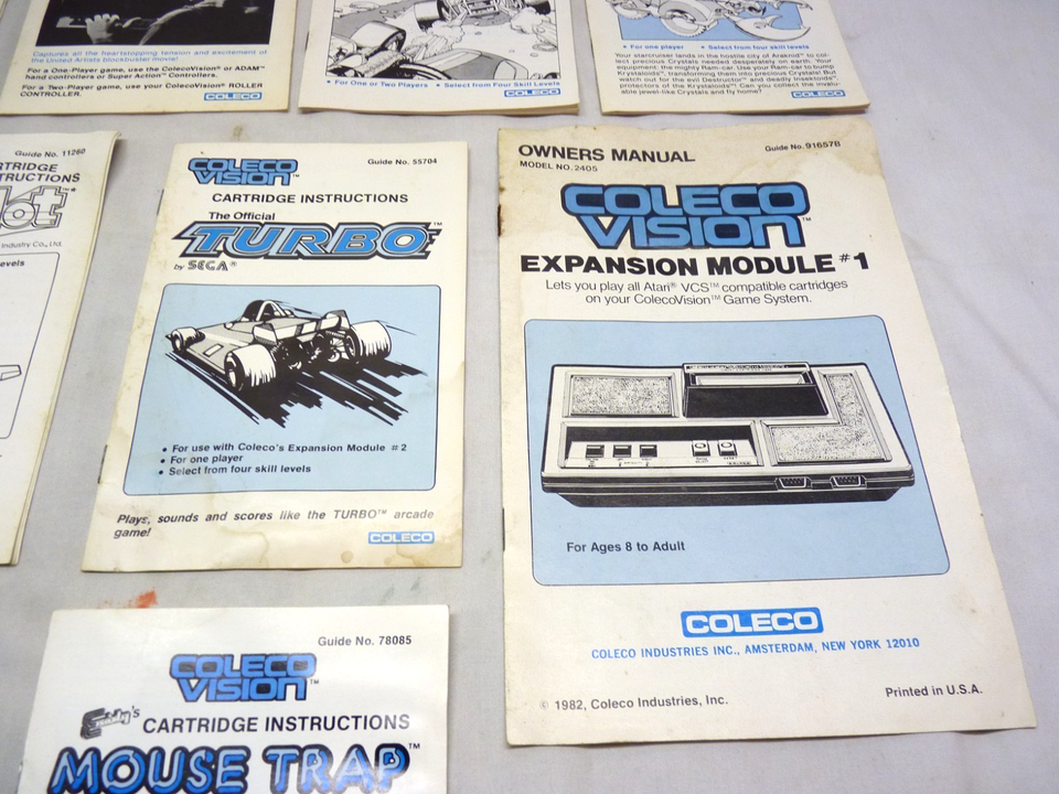 HUGE ColecoVision Instruction Manual Lot w/ Overlays Expansion 1 Manual ...