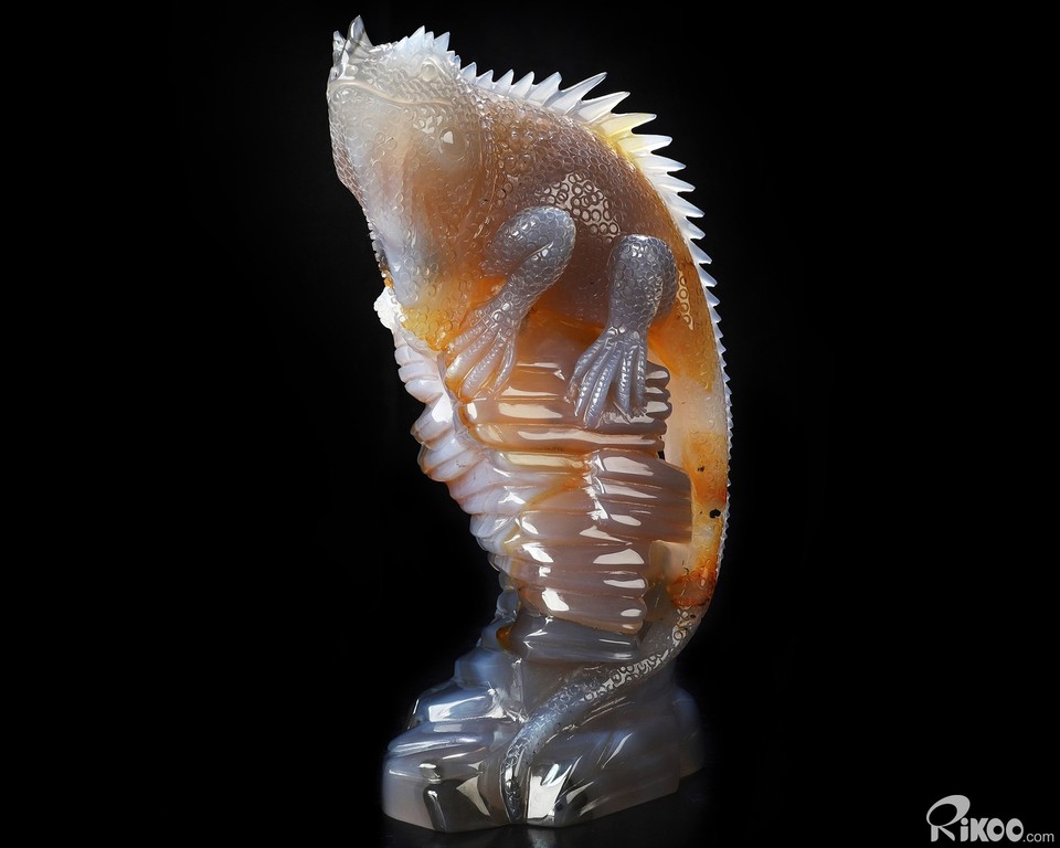 6.3" Premium Brazilian Agate Hand Carved Crystal Lizard Sculpture ...