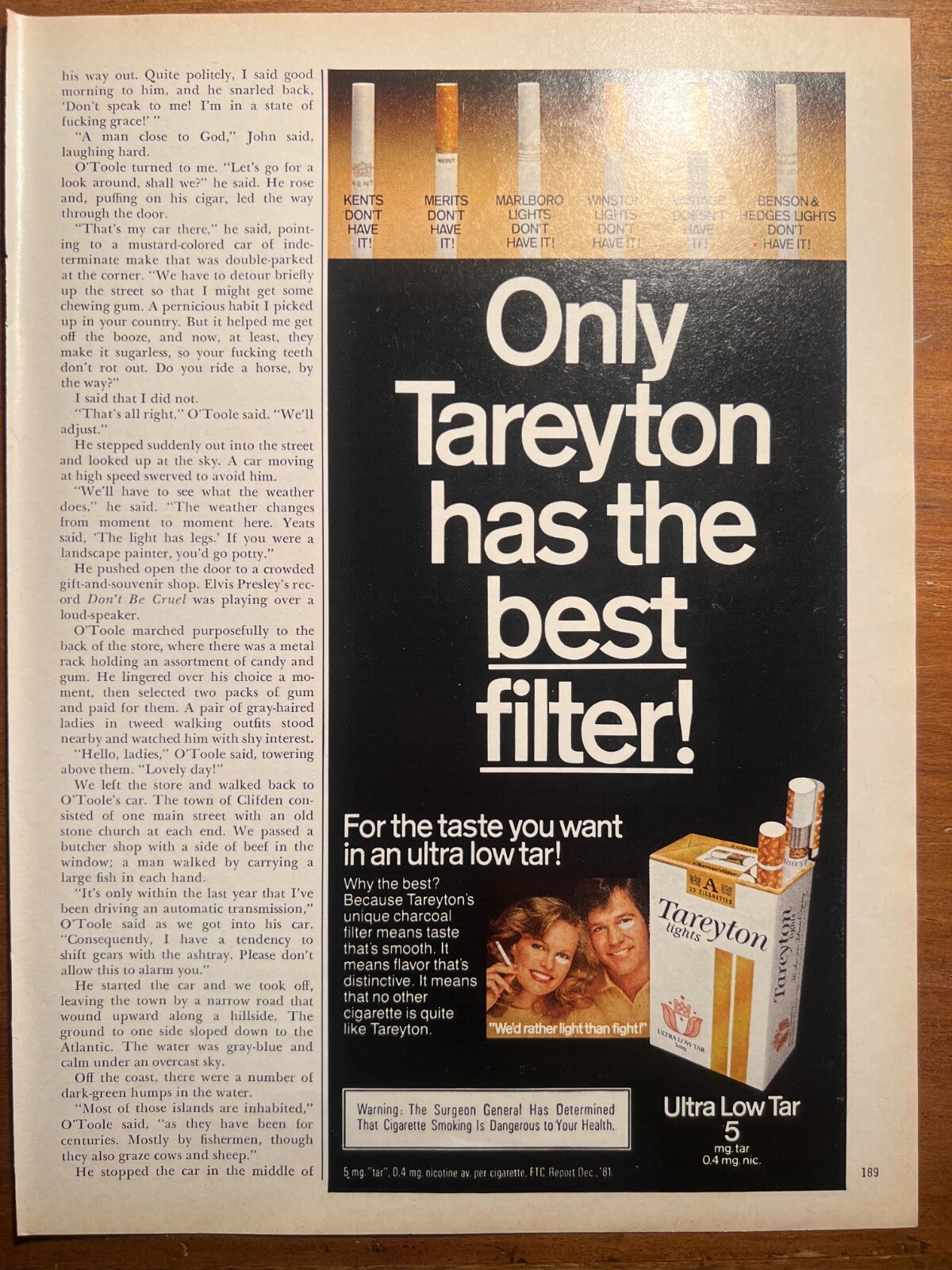 1982 Tareyton Ultra Low Tar Cigarette Print Ad - Has Best Charcoal ...