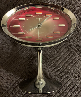 Vintage Mod RHYTHM 2 Jewel Alarm Clock #51141 Japan MCM Pedestal Base ...