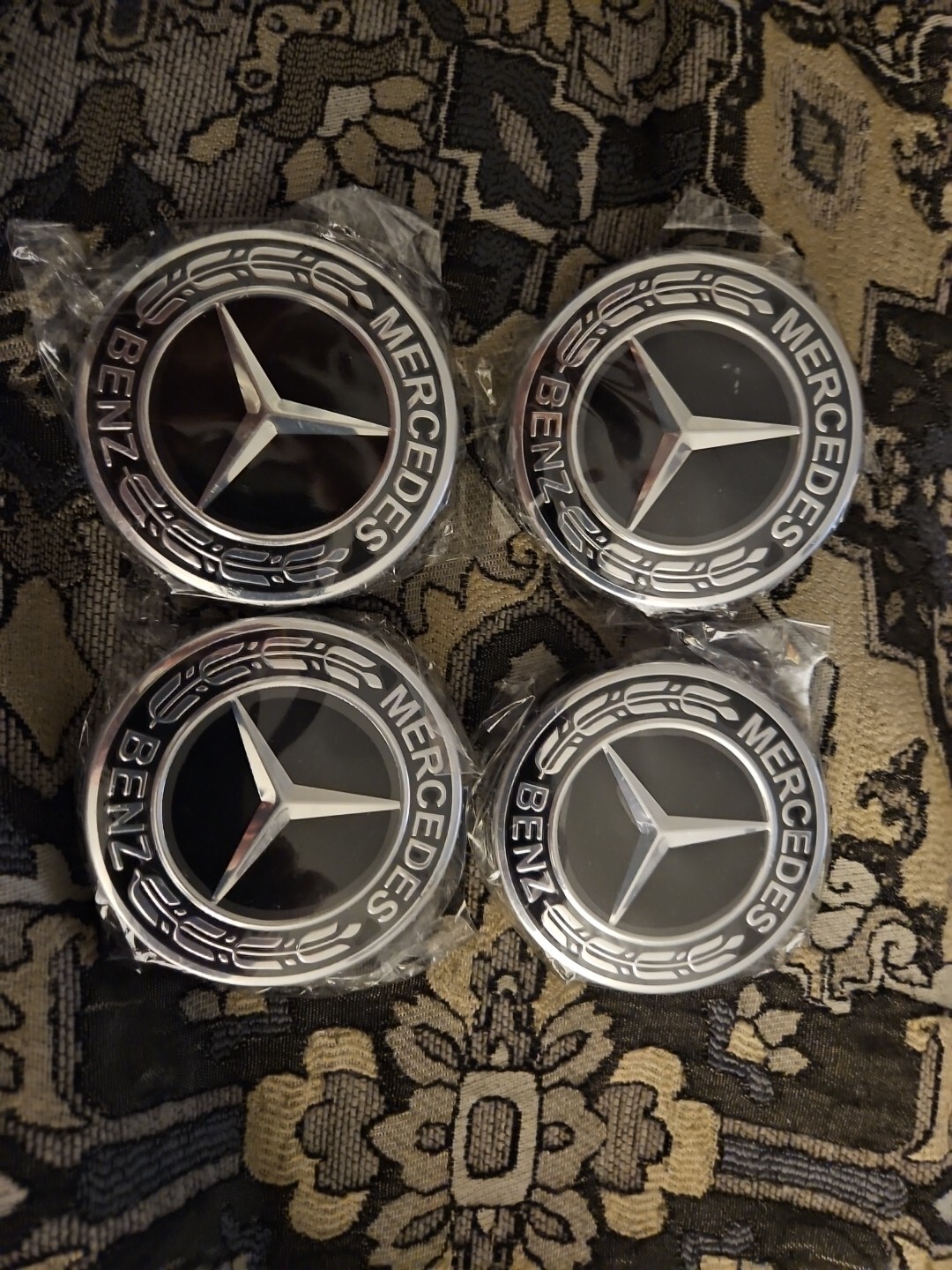 Set of 4 Mercedes-Benz Black Chrome Rim Center Hub Wheel Caps Cover ...