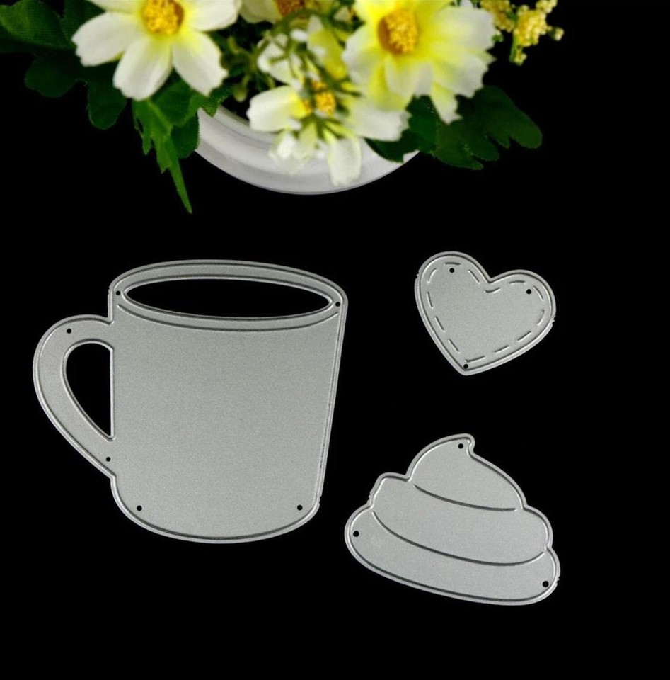 Mug Cups Metal Die Cuts, Heart Coffee Mug Cutting Dies Cut Stencils ...