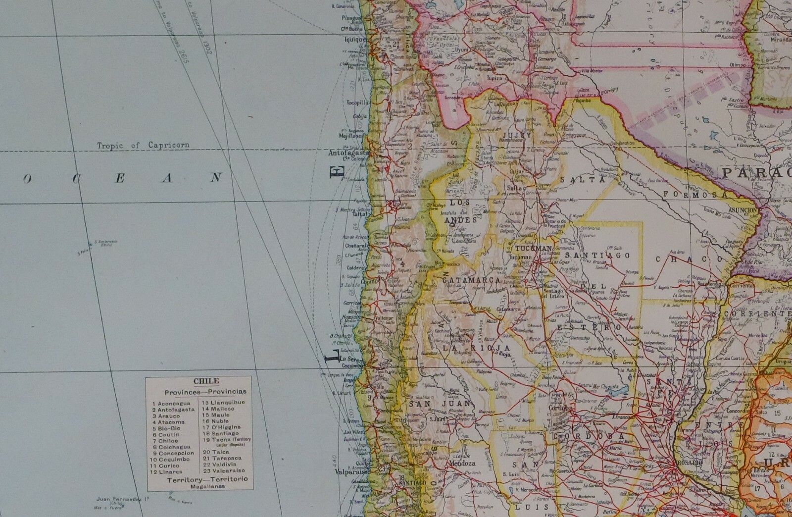 1933 MAP SOUTHERN SOUTH AMERICA ARGENTINA FALKLAND CHILE RIO DE JANEIRO ...