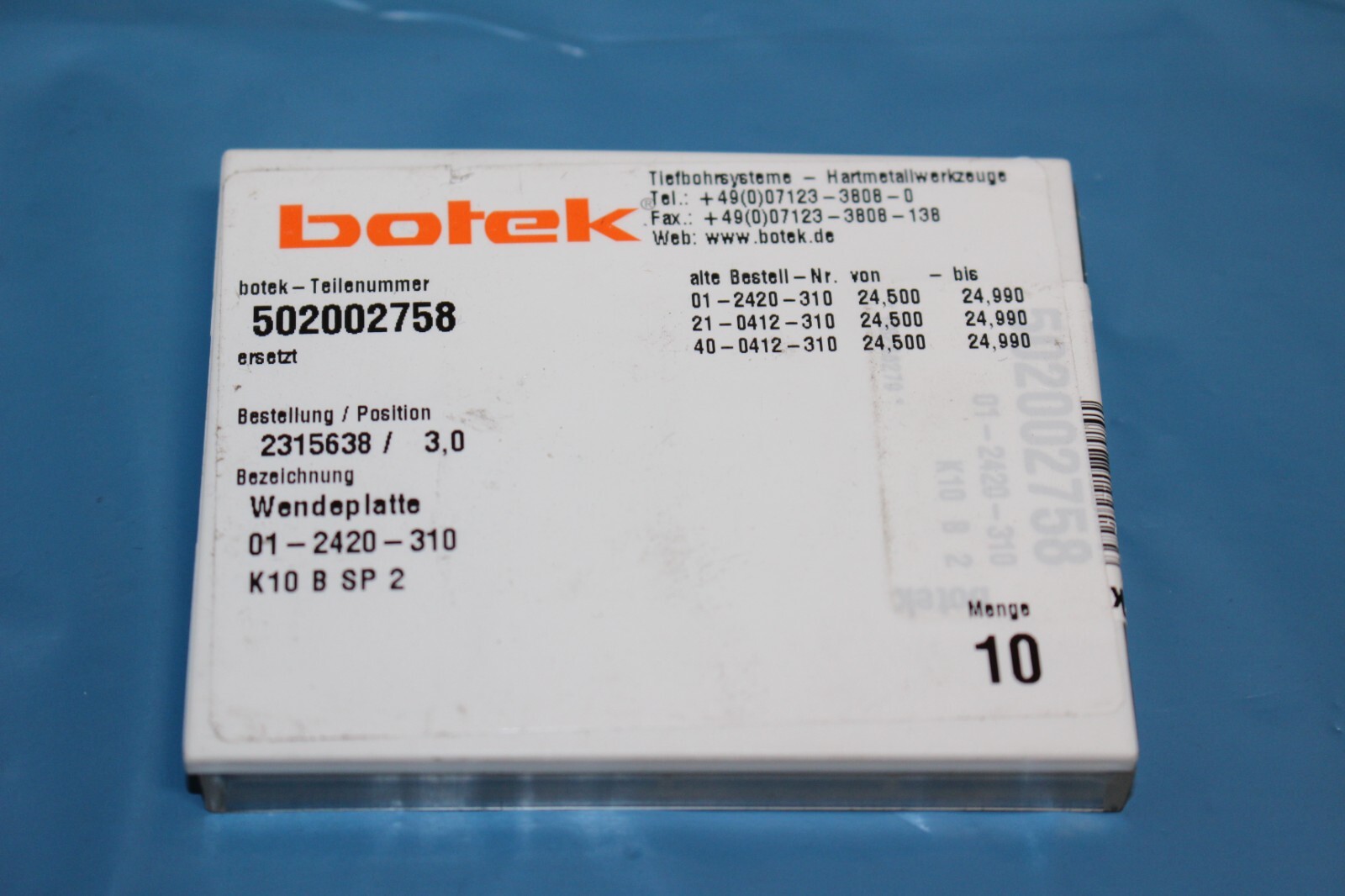 10x Botek 502002758 Bohrplatten Wendeplatten Wendeschneidplatten 01 ...