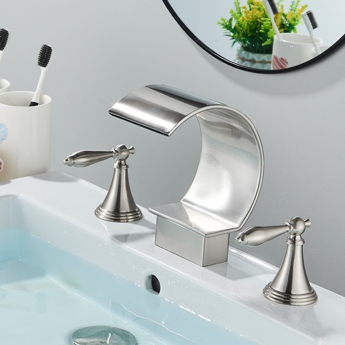 WideSpread Bathroom Sink Faucet 2 Handle 3 Holes Brushed Nickel Vanity ...