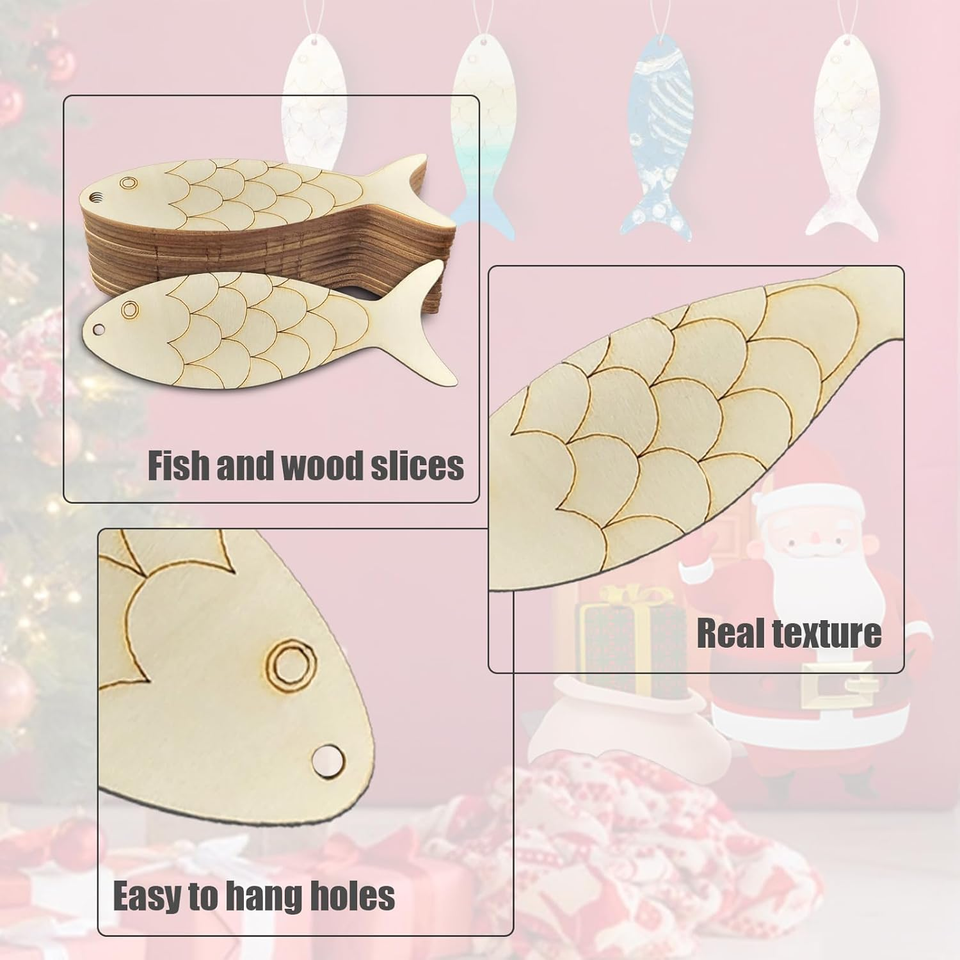 36 PCS DIY Wooden Fish Cutouts Unfinished Wood Ornament Blanks Fish ...