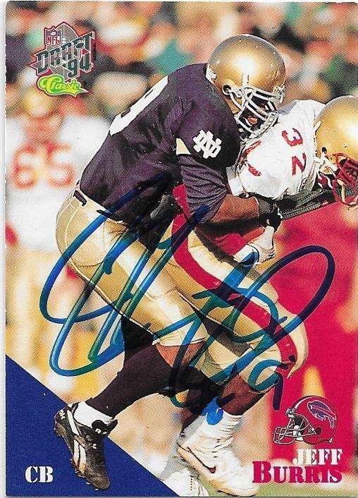 JEFF BURRIS Autographed Signed 1994 card Notre Dame Irish Football COA ...