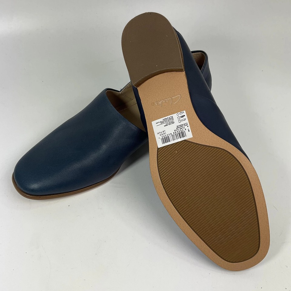 Clarks Pure Tone Cushion Plus Blue Leather Slip On Loafer Mules Shoes ...