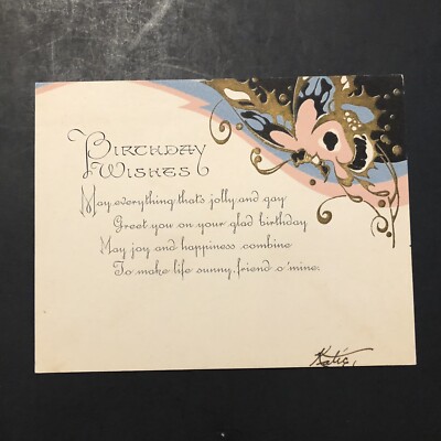 Vtg Die Cut Birthday Card Gold Scroll Detail Butterfly BD Wishes BUZZA ...