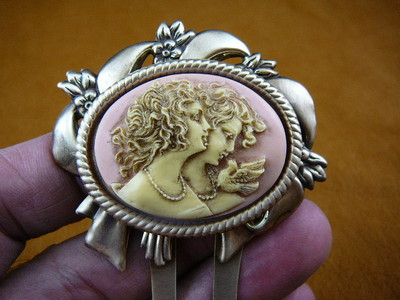 (CHM24-5) Girls SISTERS two friends pink white cameo hair pin pick ...