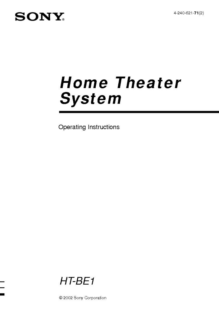 Sony HT-BE1 Home Theater System Owners Manual | eBay