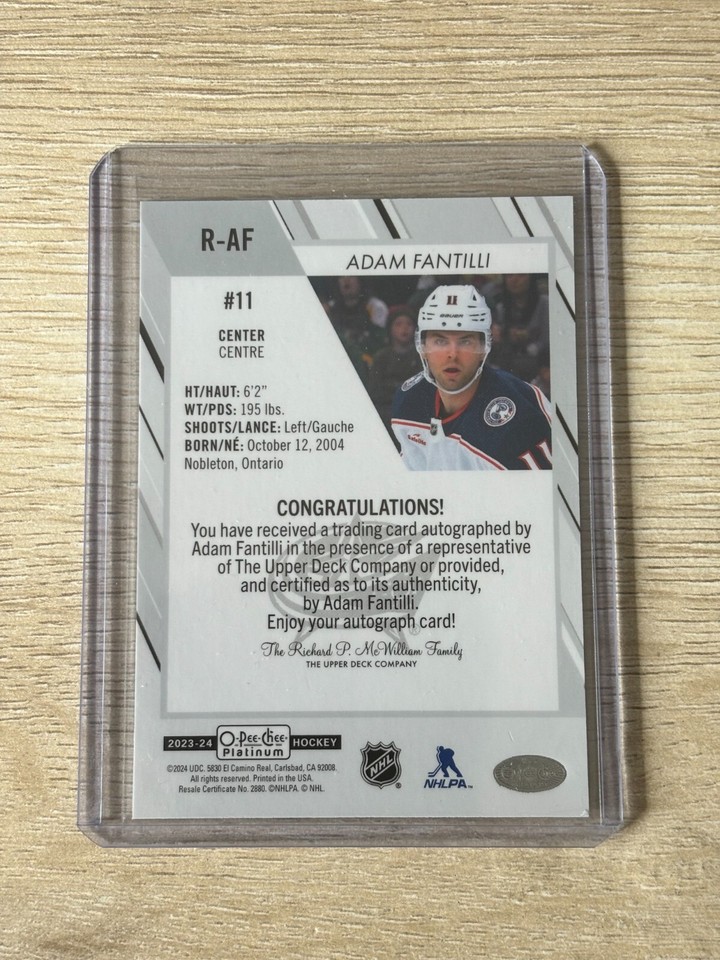 2023-24 O-Pee-Chee Platinum Adam Fantilli Rookie Autograph SP! Blue ...